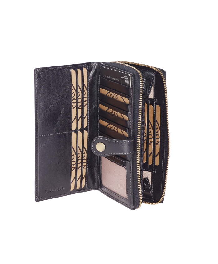 London Leathergoods RFID Zip Round Purse with Front Wallet Section in ...